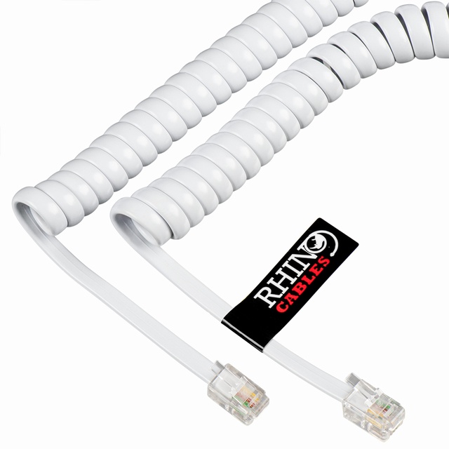 - rhinocables RJ10 Coiled White Phone Cable for Corded Handset ...
